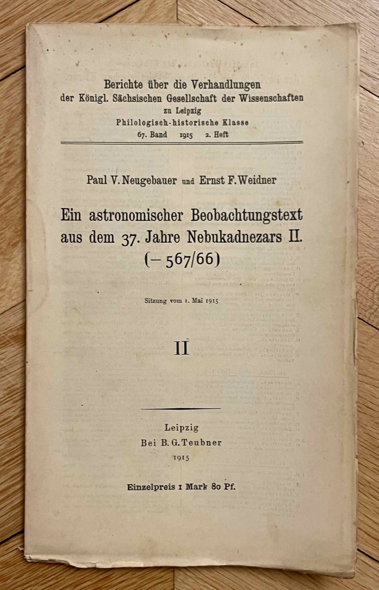 Ein astronomischer Beobachtungstext aus dem 37. Jahre Nebukadnezars II ...