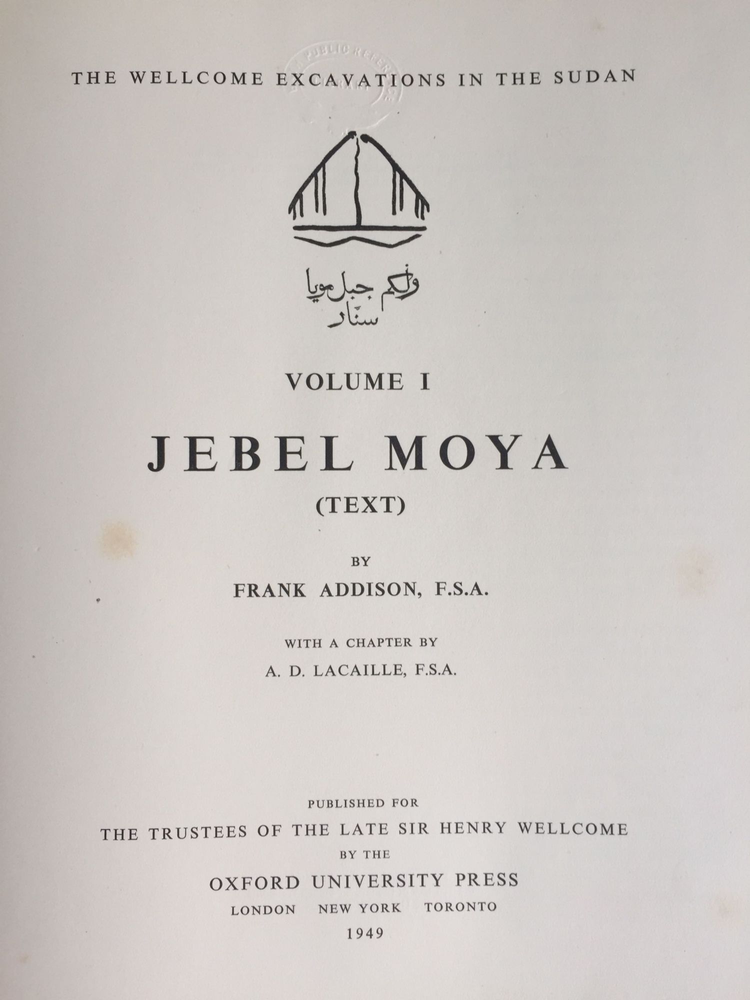 Jebel Moya, volume I. Part 1: Text. Part 2: Plates complete set ...